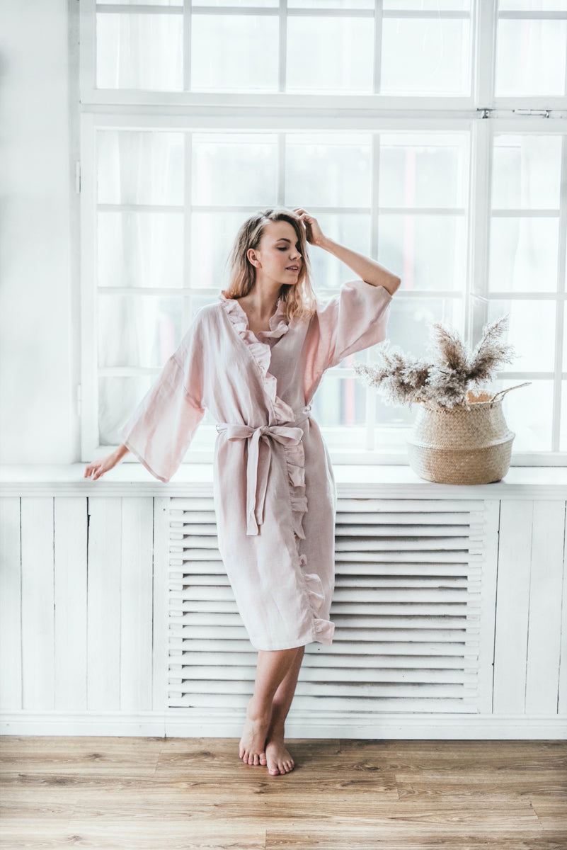 Linen Ruffle Robe | Back 2 Linen – Back2Linen